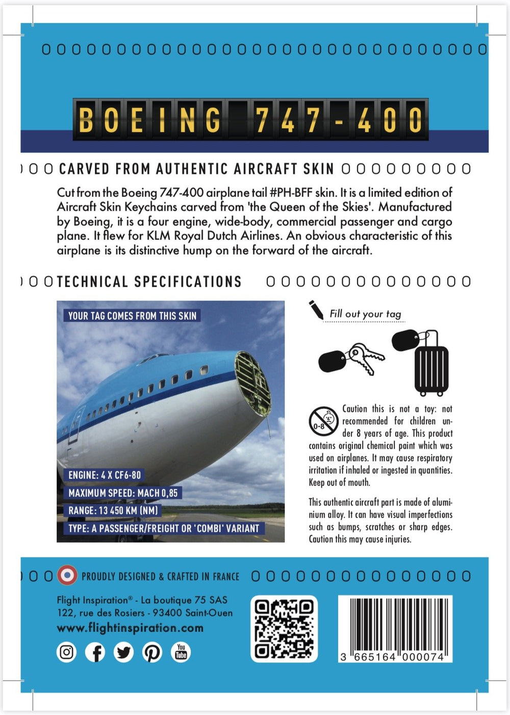 Authentic Boeing B747- KLM white Aircraft Skin Keychain made in France ...